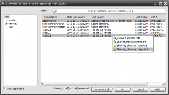 Voir les soumissions depuis le dernier tag avec TortoiseGit – Optimatek